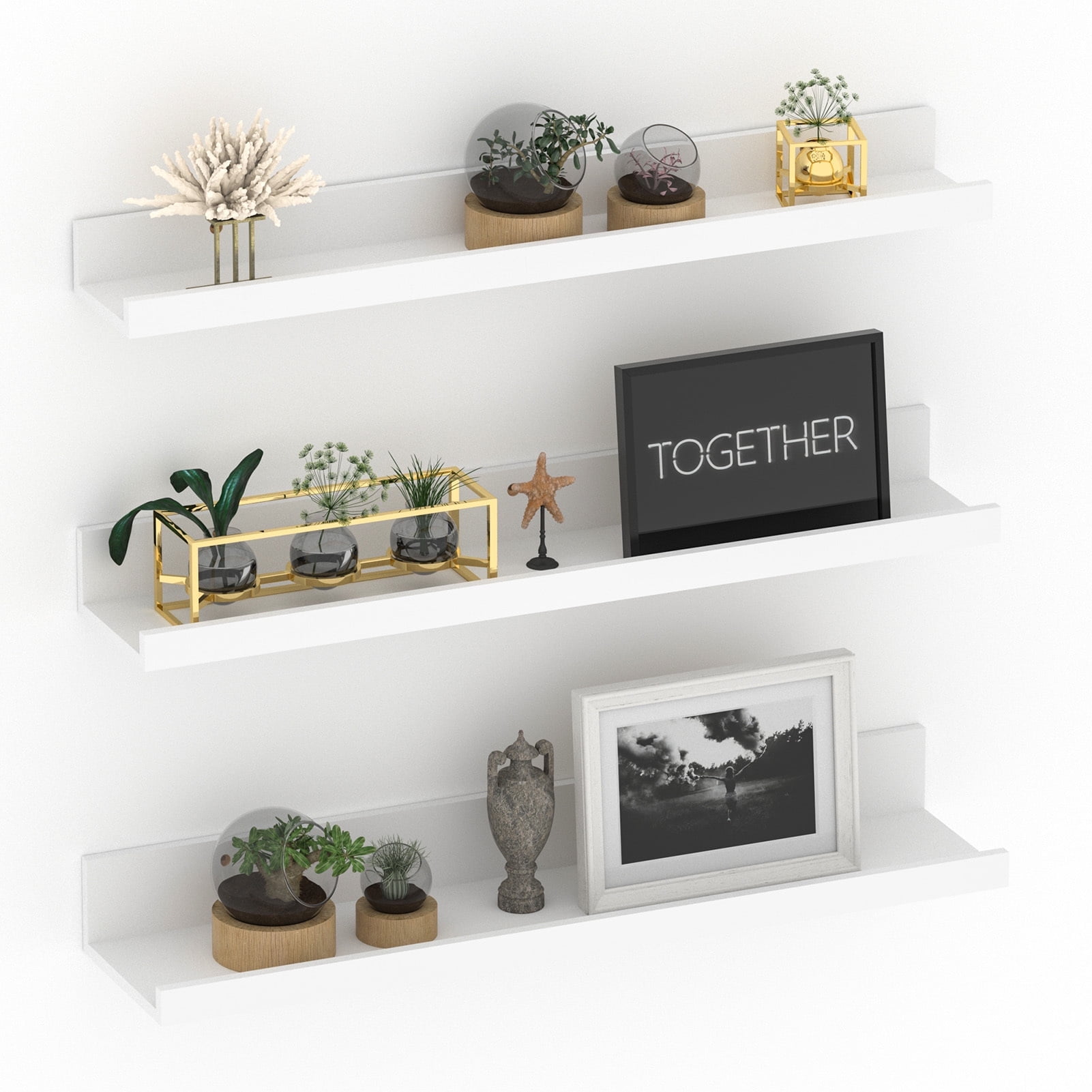 Giftgarden 24 Inch White Floating Shelves for Wall Mount Modern Wall Ledge Shelf for Bathroom Bedroom Living Room Kitchen Nursery Storage Set of 3 Different Sizes Walmart