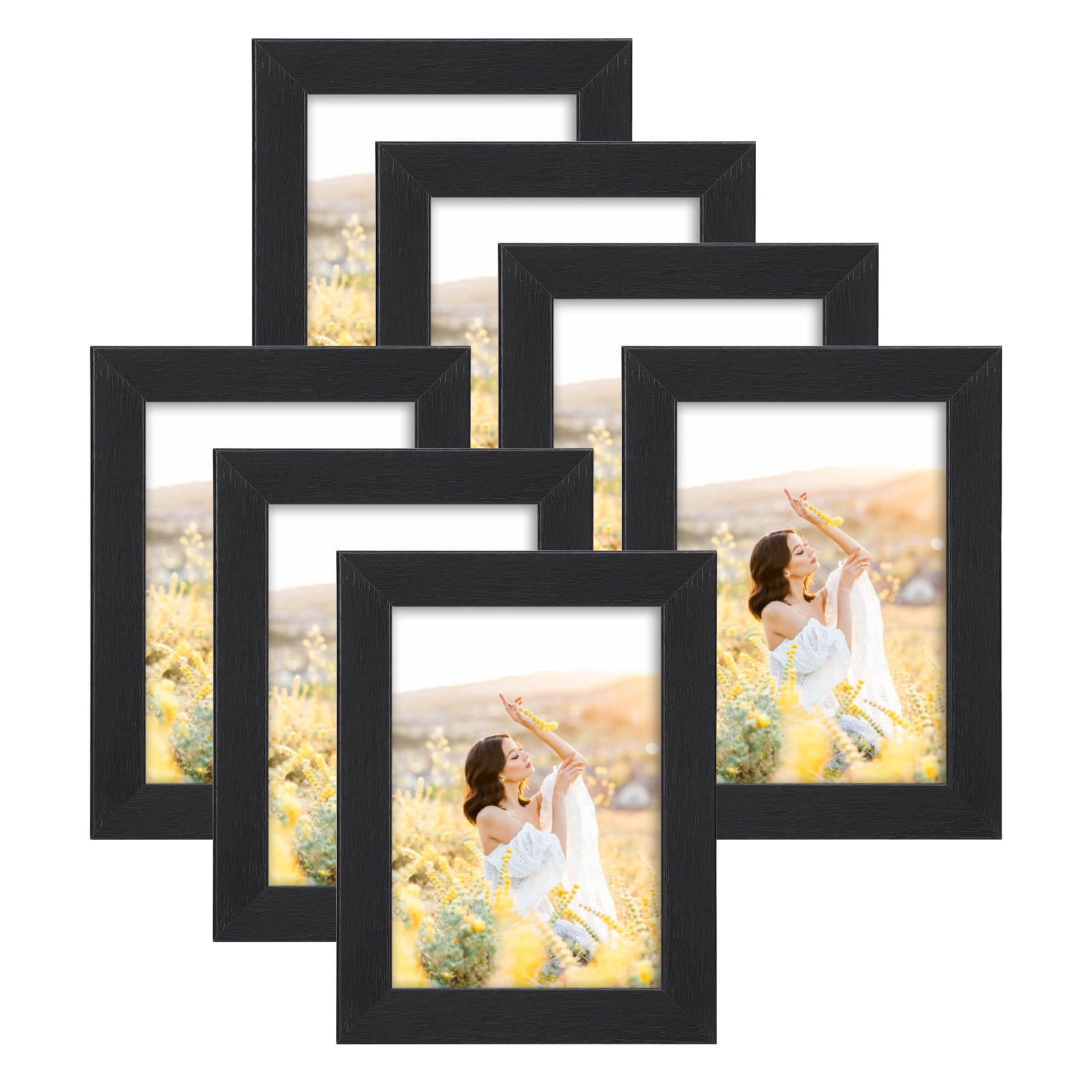 Black 5x7 Photo Frames Multipack (Set of 7), Durable MDF Tabletop and ...