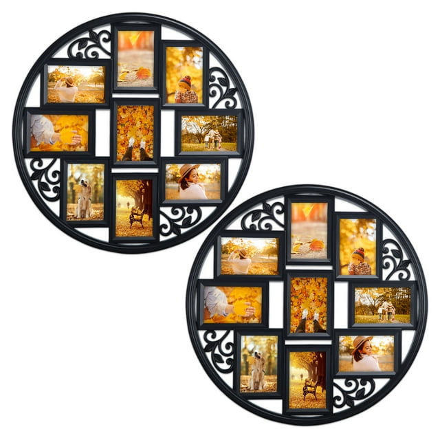 Giftgarden 9 Openings 4x6 Collage Picture Frame Set of 2, Black Round ...
