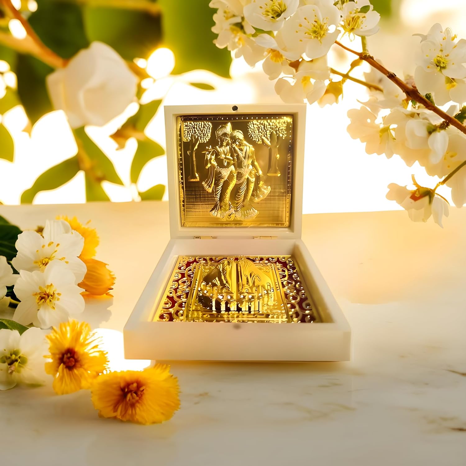 Giftoz Golden Radha Krishna Charan Paduka Art Divine Footprints in ...