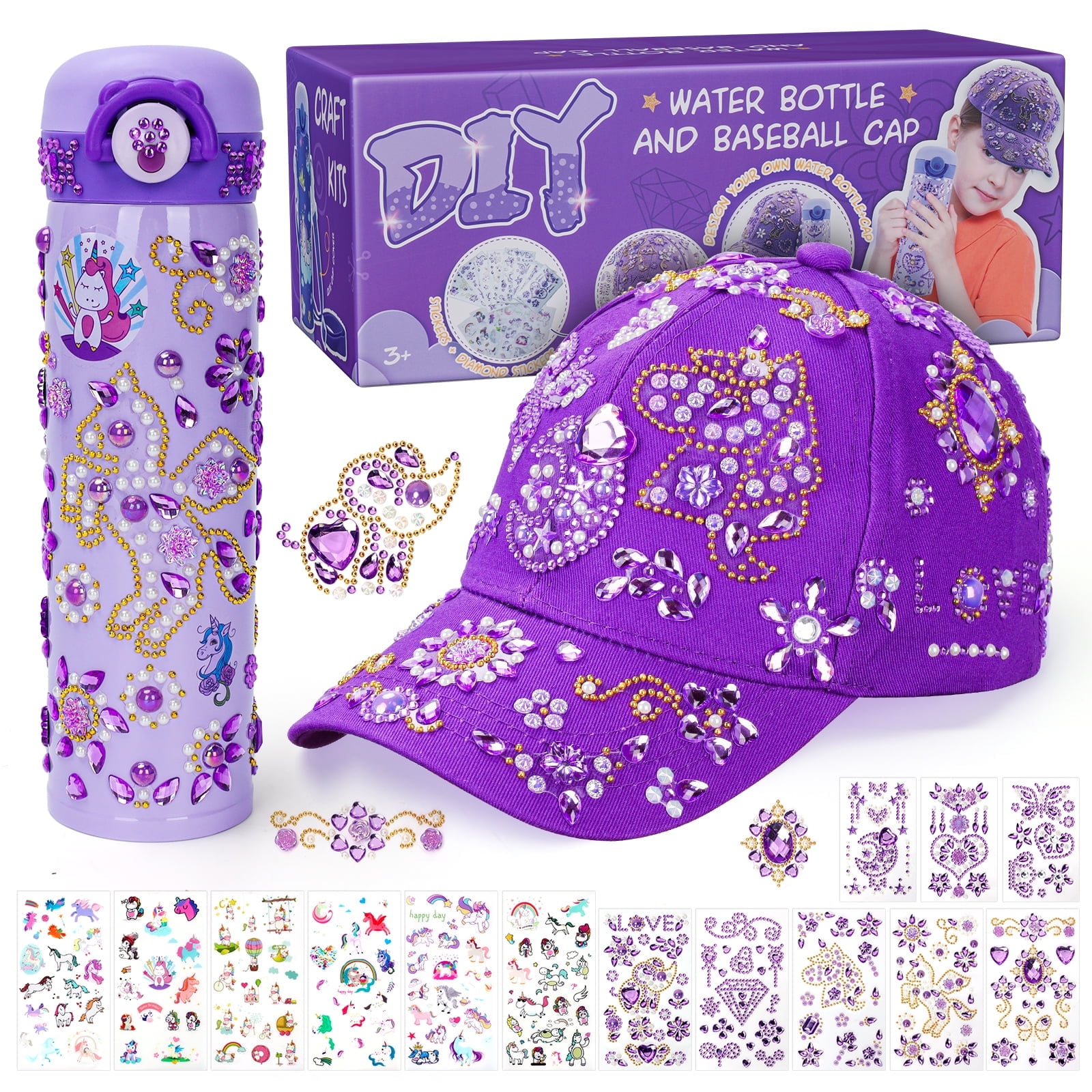Gifts for 6 7 8 9 10 11 Year Old Girls, Decorate Your Own Water Bottle Baseball Cap Kits with ...