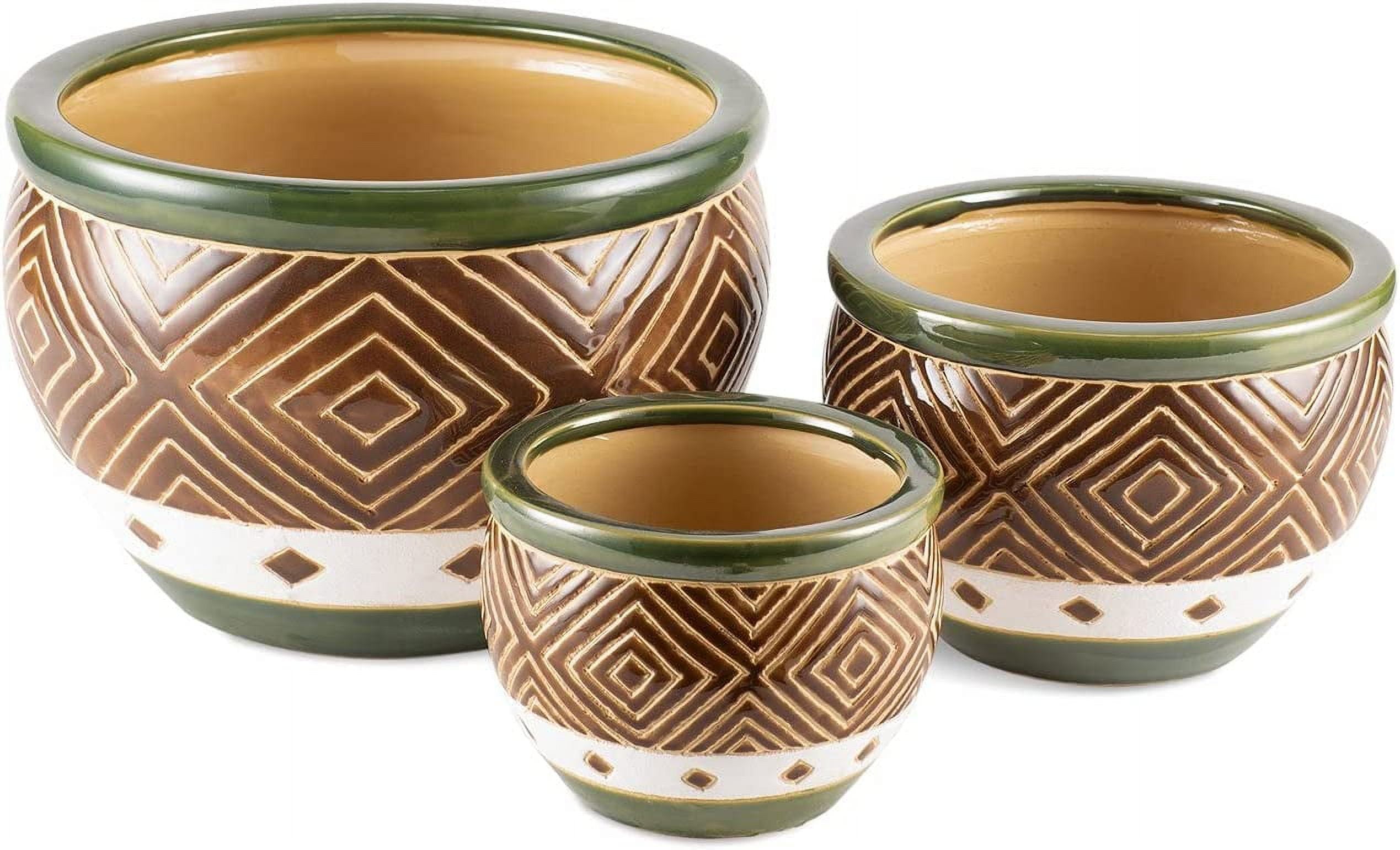 Gifts & Decor Ceramic Jade Garden Planters Flower Pot Set, 3-Piece ...