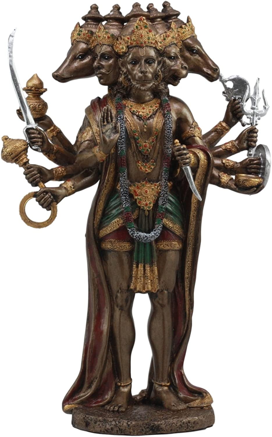 Gifts & Decor Ebros Panchamukhi Hanuman Statue 9.75" Tall Five Faced ...
