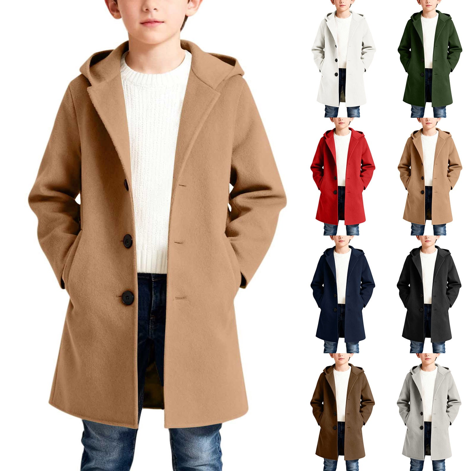 Gifts Dianli Children's Solid Color Hooded Wool-Blend Coat With Button ...