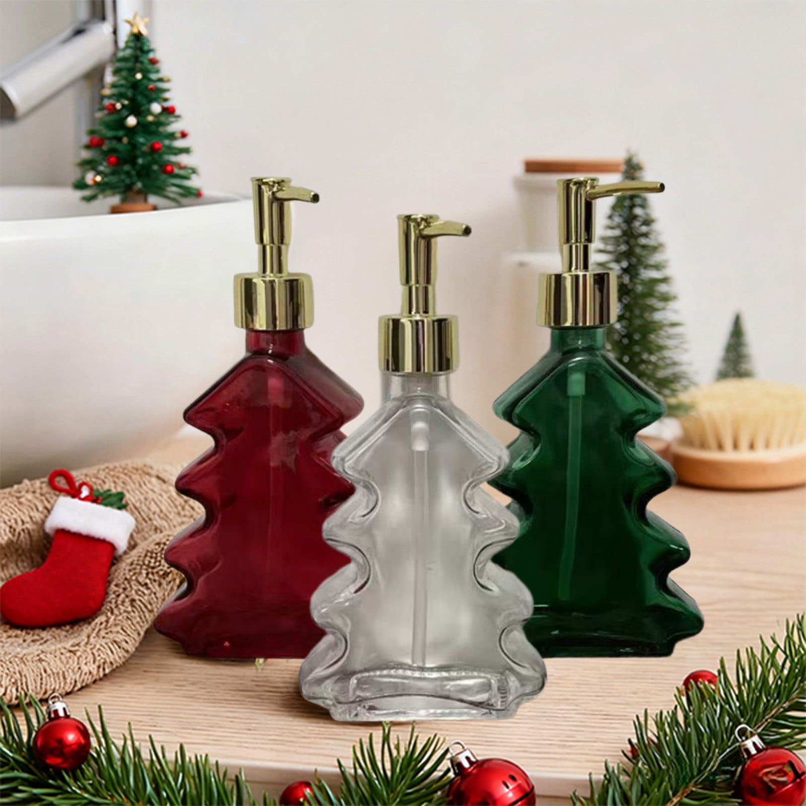 Gifts Dianli Christmas Tree Soap Dispenser 300ml Glass Push Lotion ...