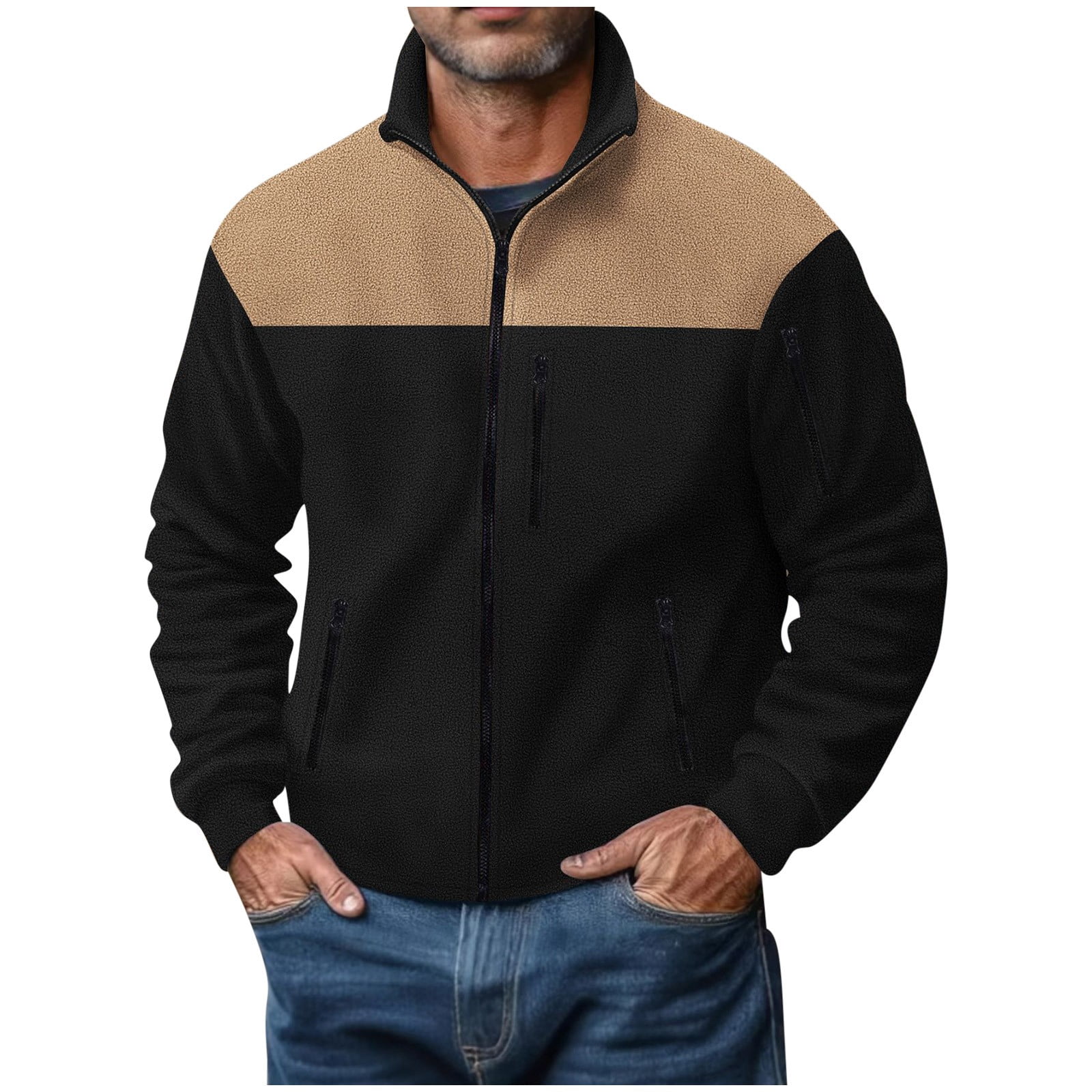 Gifts Dianli Mens Fleece Stand Collar Shirt Jacket with Elbow Patches ...