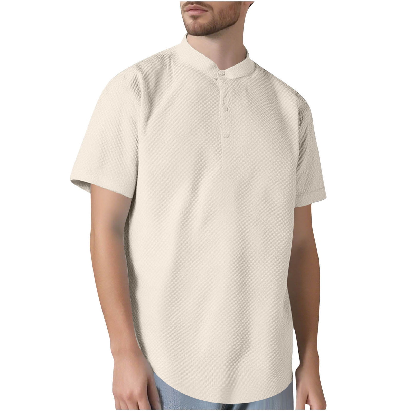 Gifts Dianli Mens Textured Casual Short Sleeve Shirt Round Neck Top 95% ...