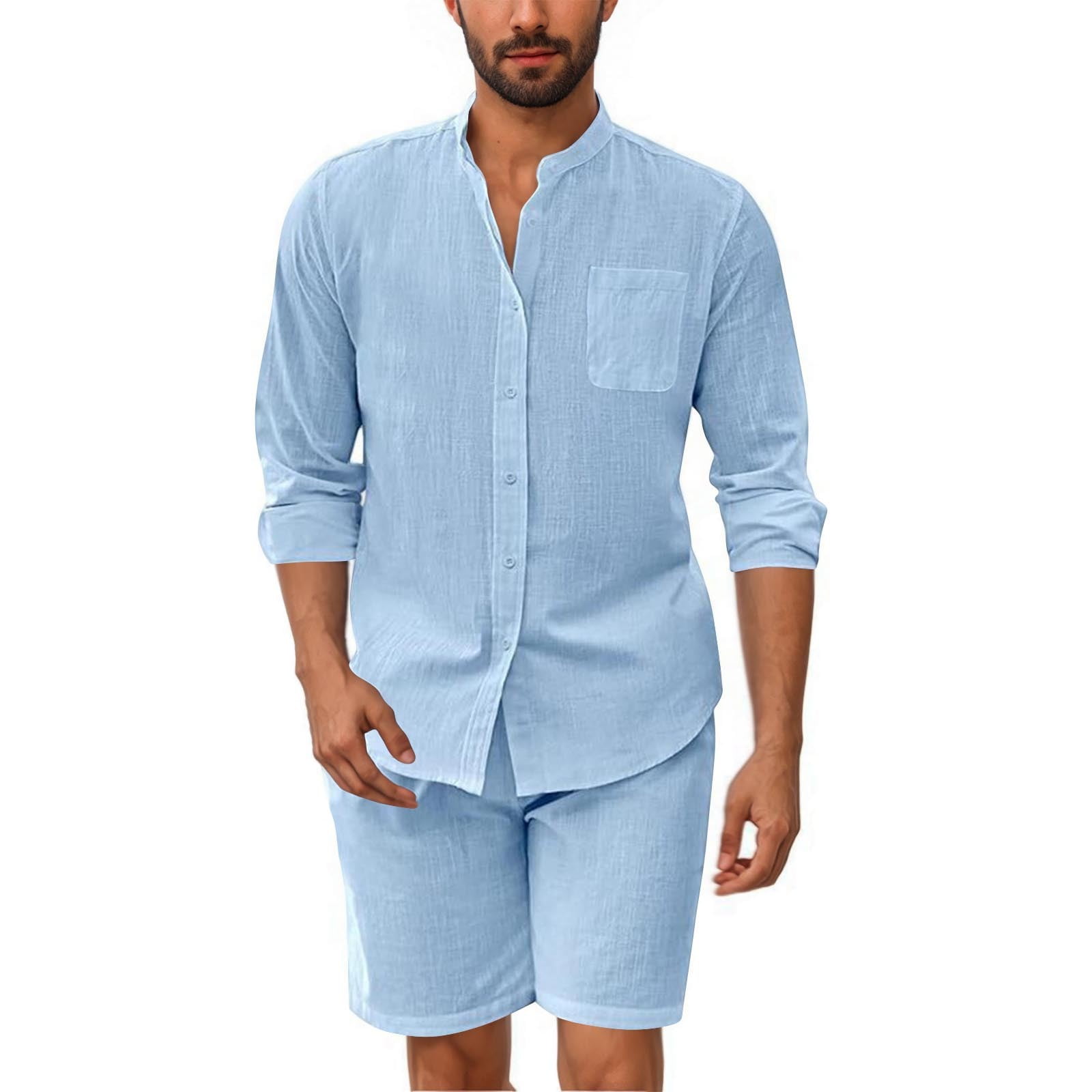 Gifts Dianli Sweats for Men Men’s Casual Summer Outfit Solid Color Stand Collar Long Sleeve ...