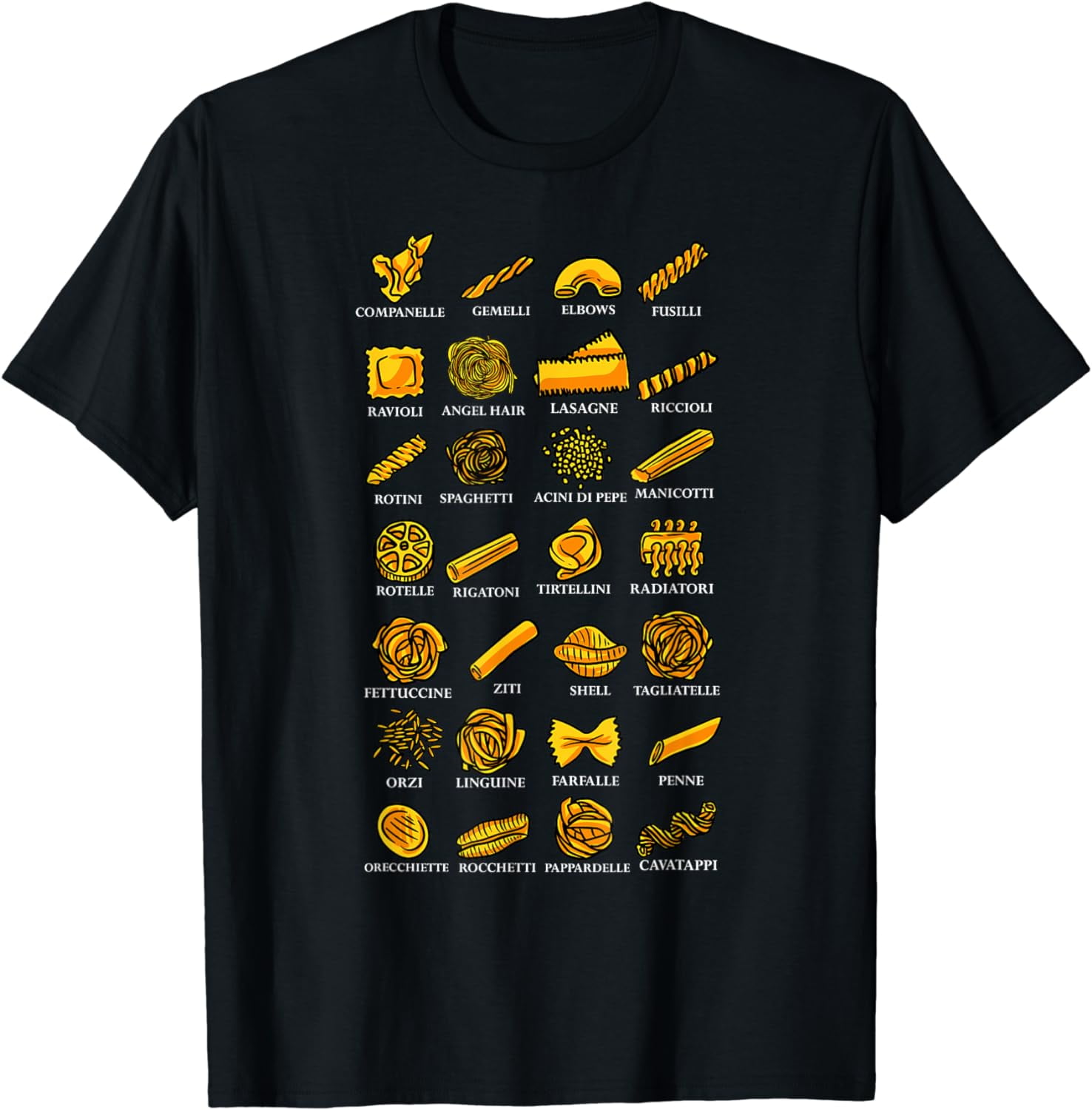 Gifts For Pasta Lovers - Assorted Types Of Pasta T-Shirt - Walmart.com
