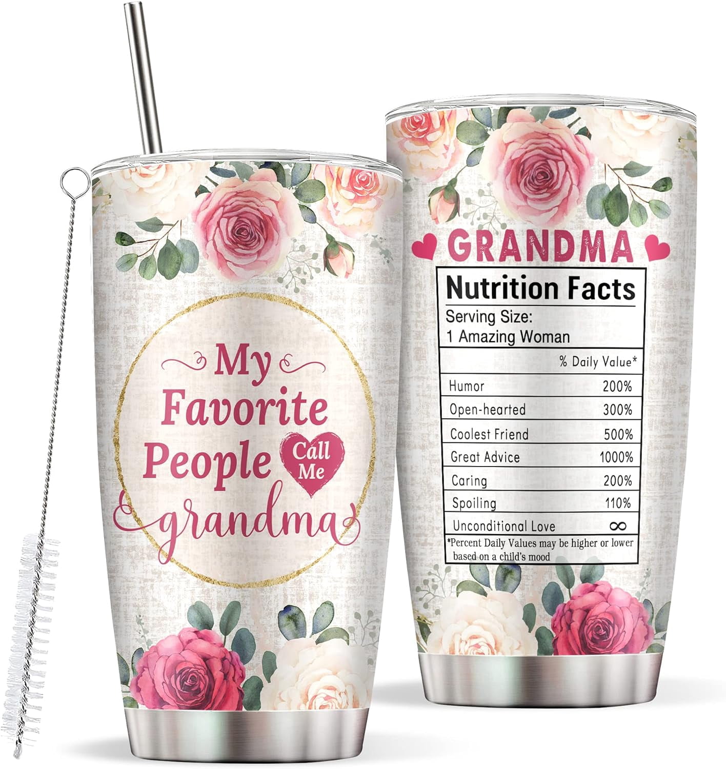Gifts for Grandma, Flower Stainless Steel Grandma Tumbler 20oz with Lid ...