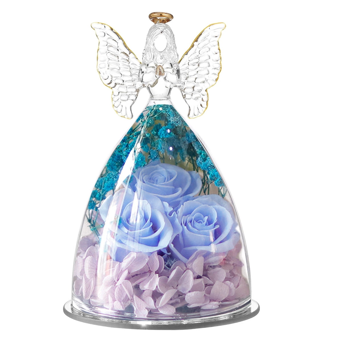 Gifts for Her, Glass Angel Figurine with Three Roses Gifts,Preserved ...