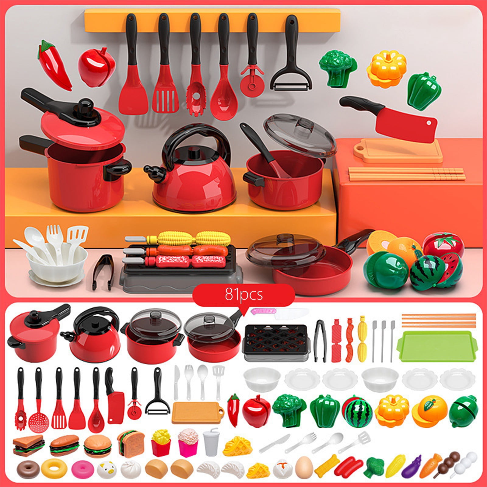Gifts for Kids! Fwttom Kids Play Kitchen Accessories, 81 pcs Toddlers ...