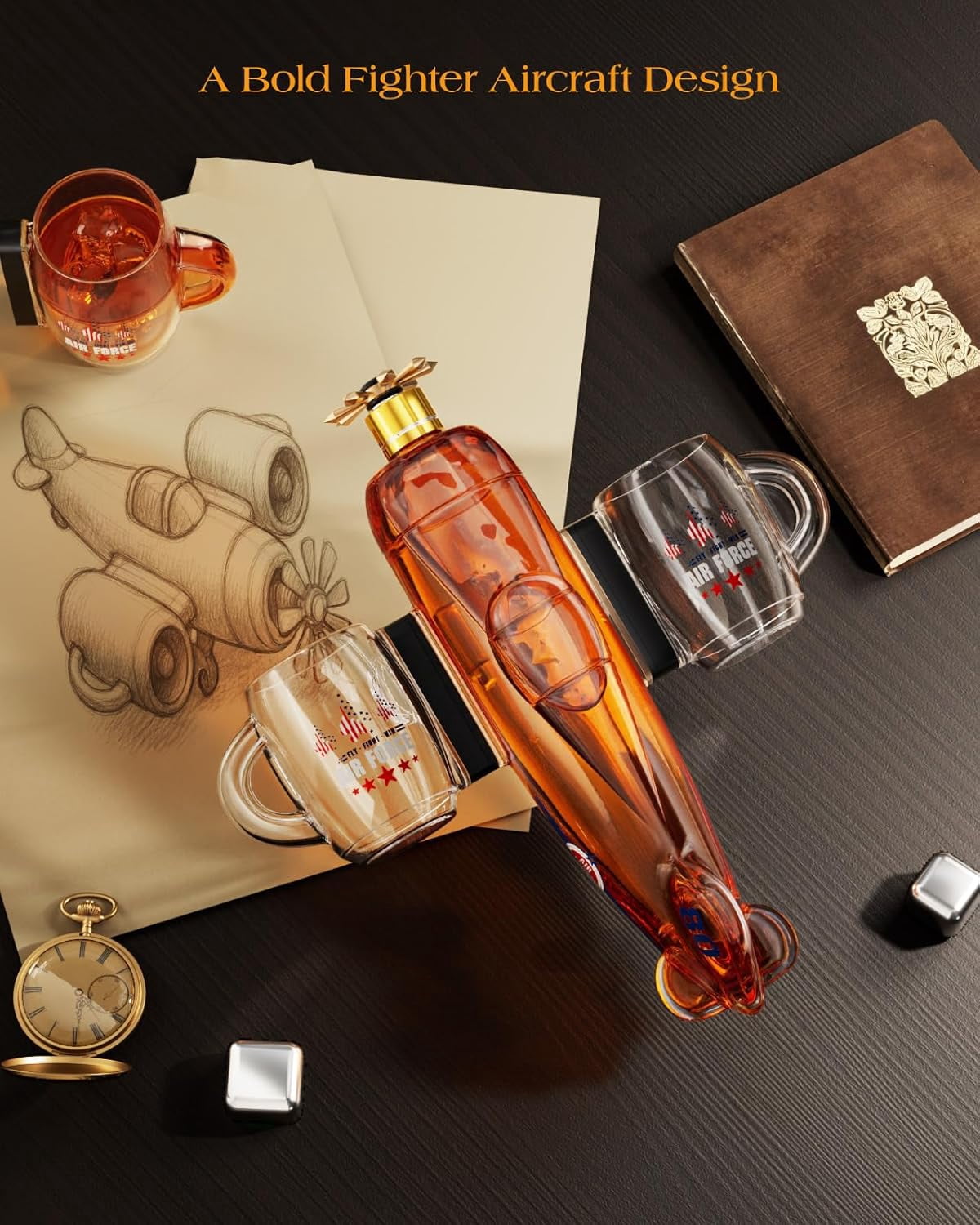 Gifts for Men Dad, Fighter Aircraft Whiskey Decanter Set with 2 ...