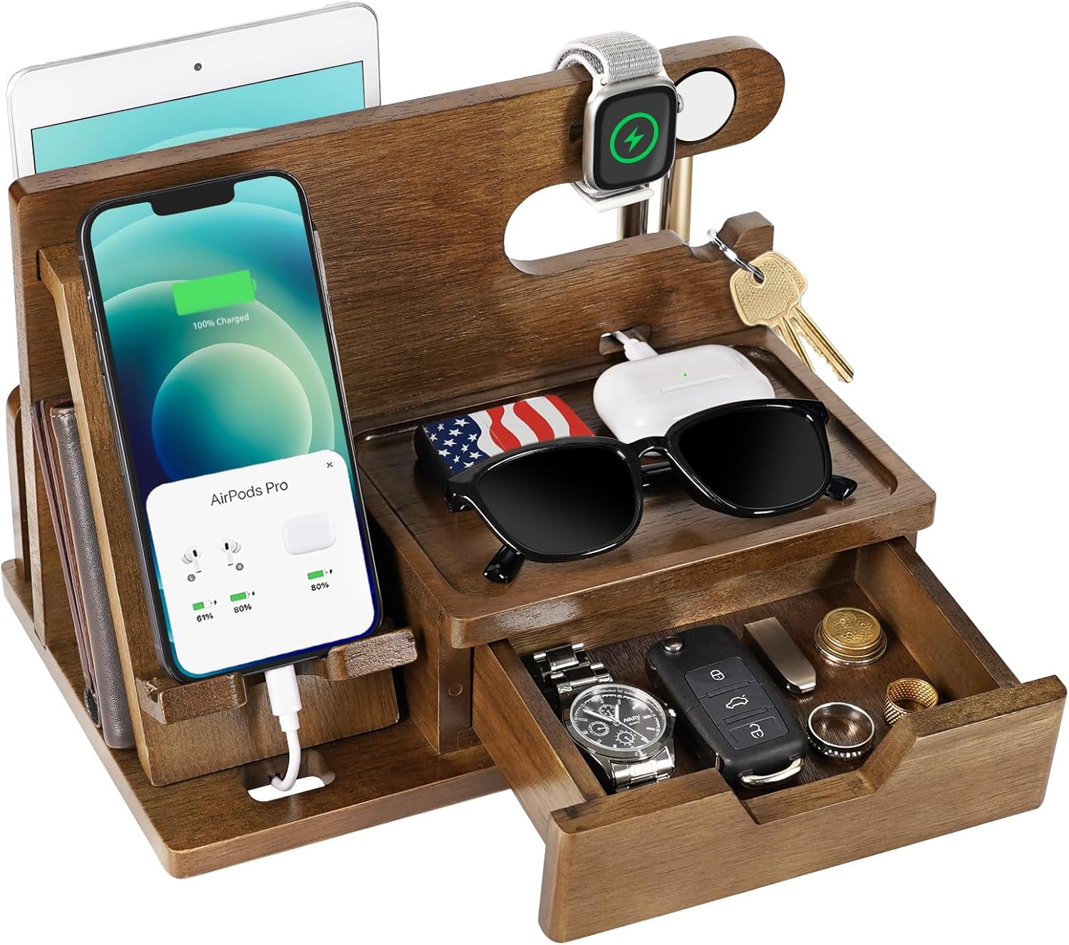 Gifts for Men Him Husband, Wood Phone Docking Station with Drawer ...