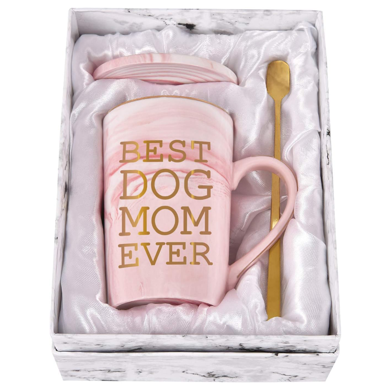 With Love Coffee Mug Best Mom Ever Pink Marble Swirl Gold Lettering