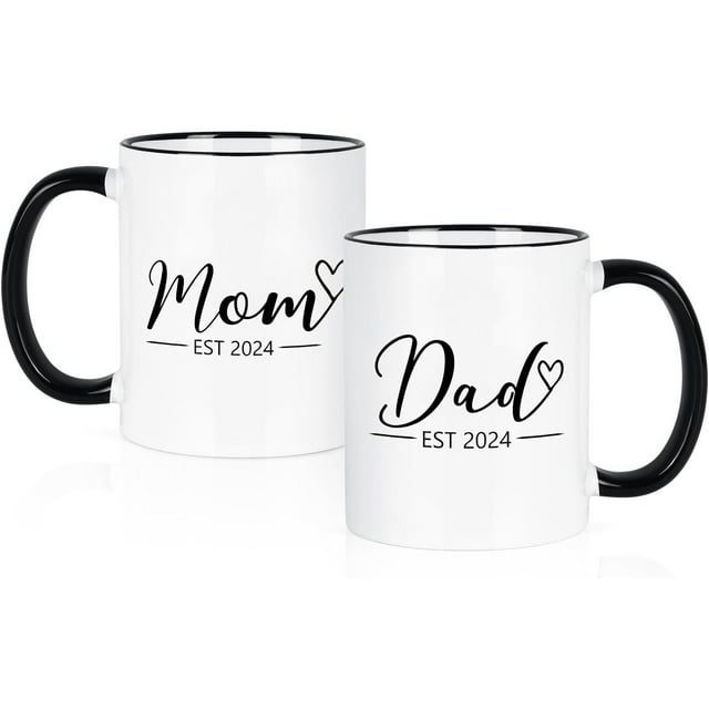 Modwnfy Mom Dad Est 2024 Mugs Set - Gifts for New Parents, 11 fl oz ...