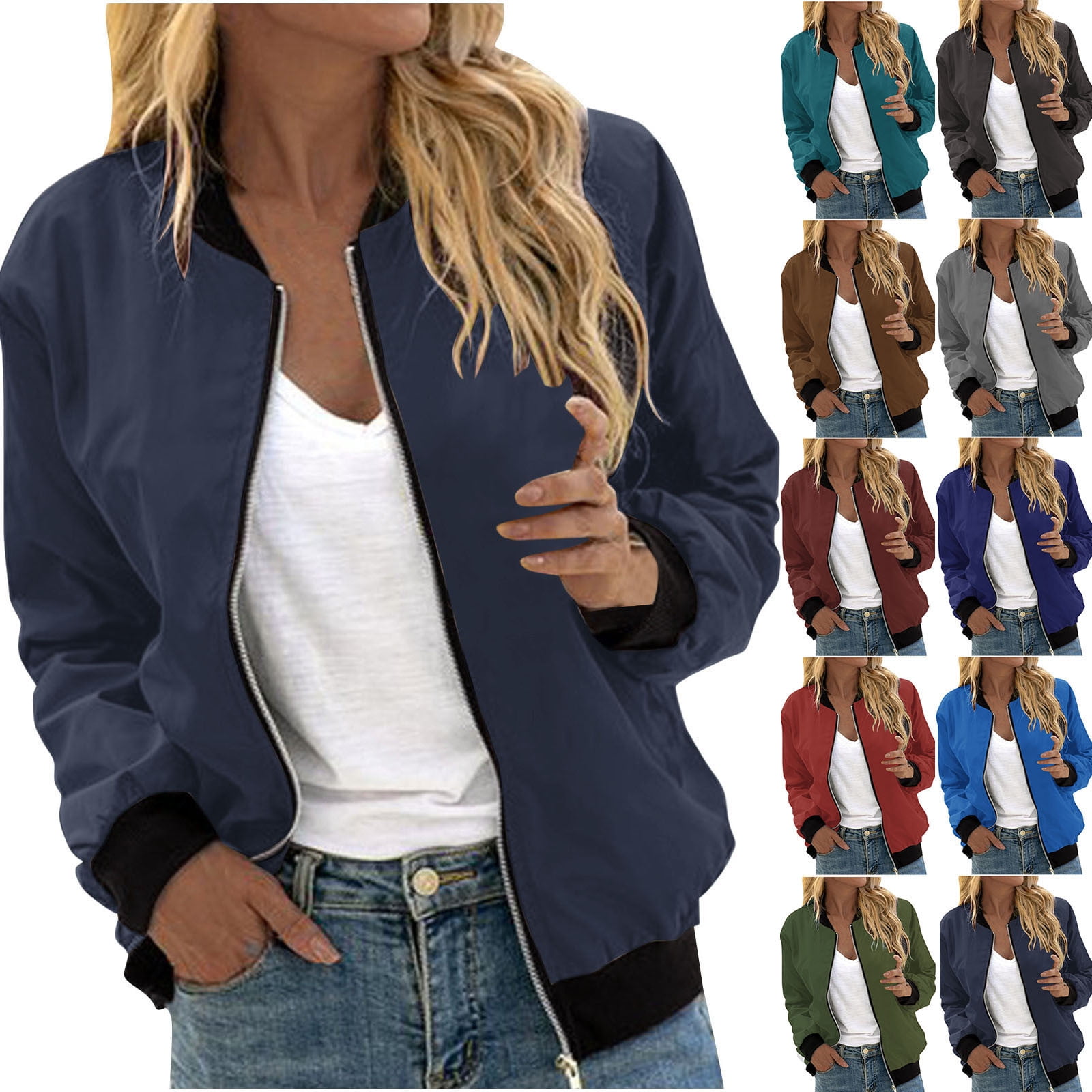 Gifts for Mom! QATAINLAV Bomber Jacket for Women Causal Zip Up Long ...