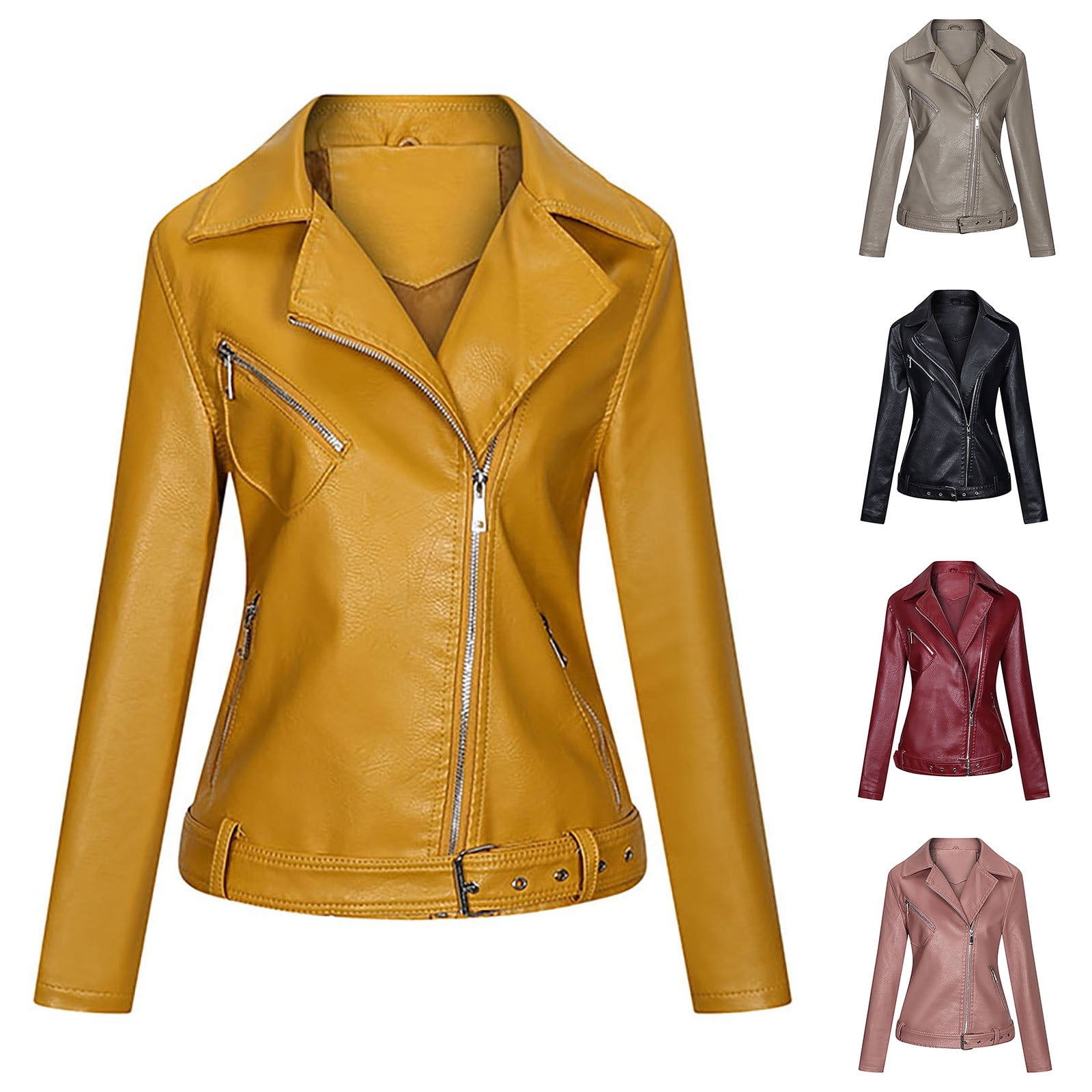 Gifts for Mom! QATAINLAV Faux Leather Jacket Womens Classic Motorcycle ...