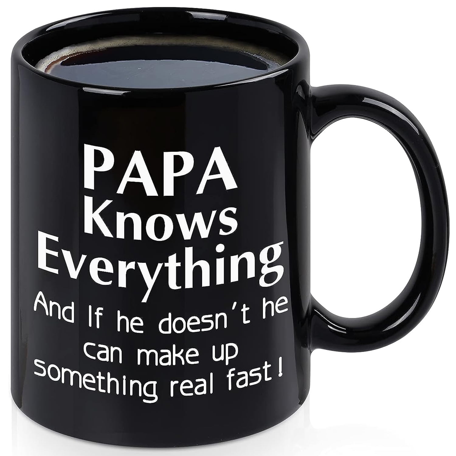 Modwnfy Papa Knows Everything Mug, 11 fl oz Black Ceramic Dad Coffee ...