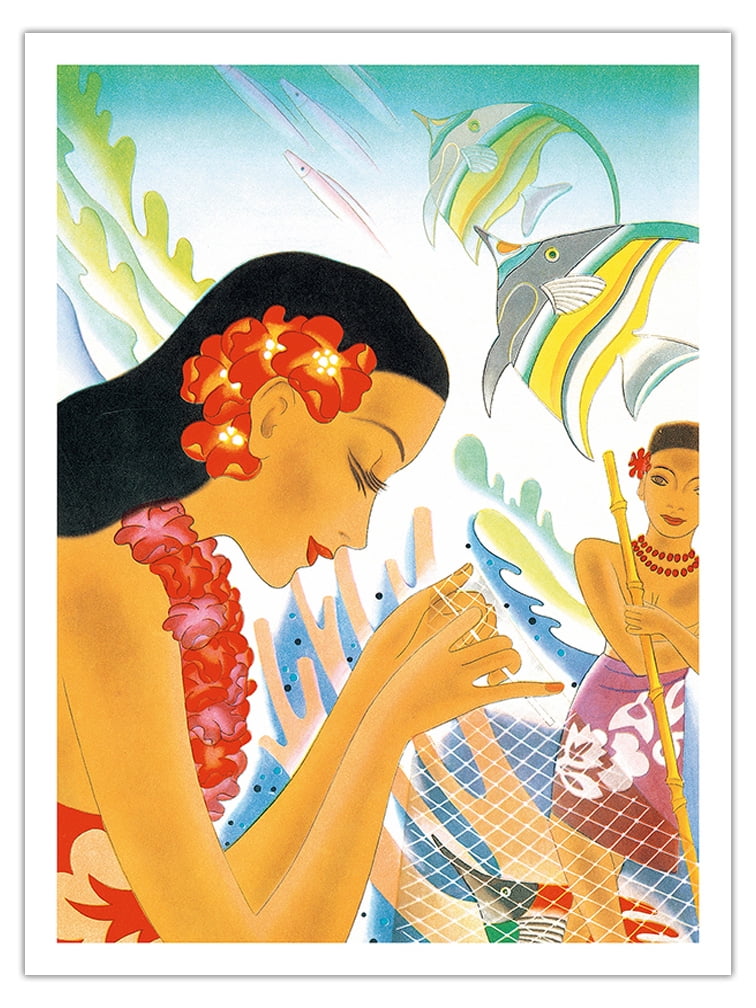 Gifts of the Sea - Hawaiian Woman with Fishing Net (’Upena) - Vintage ...