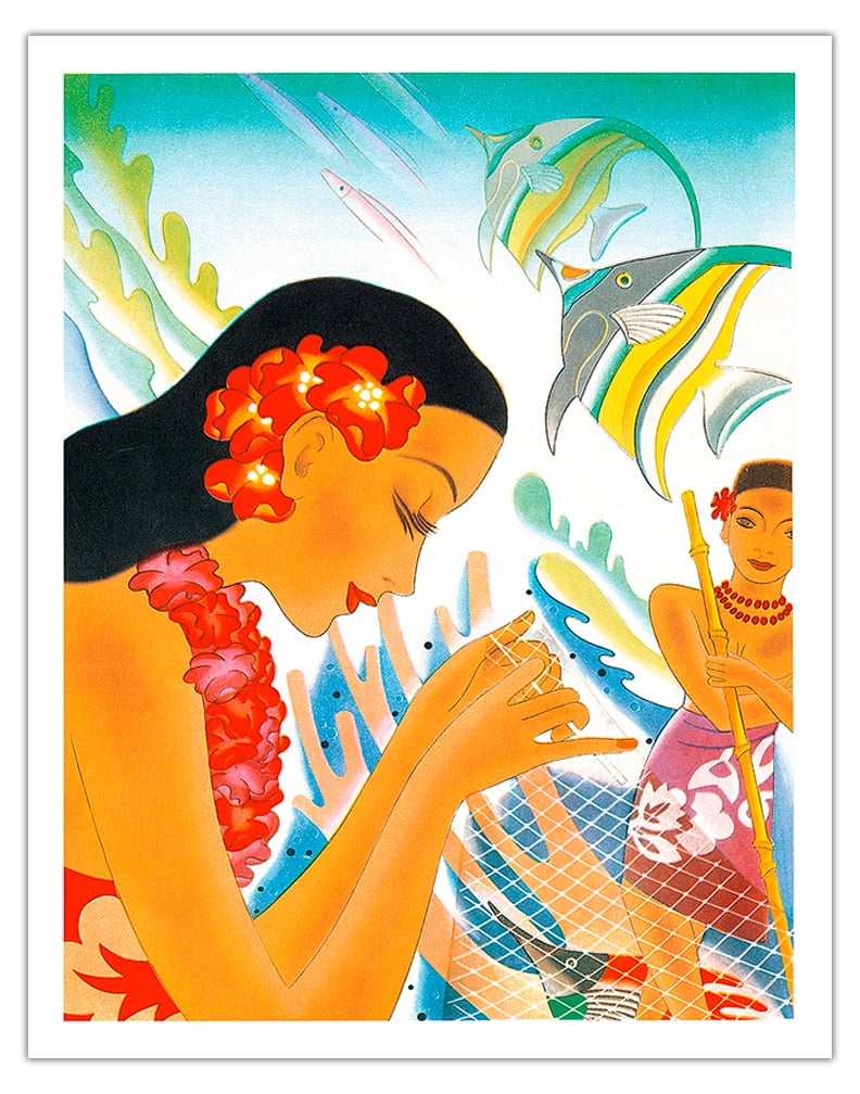 Gifts of the Sea - Hawaiian Woman with Fishing Net (’Upena) - Vintage ...