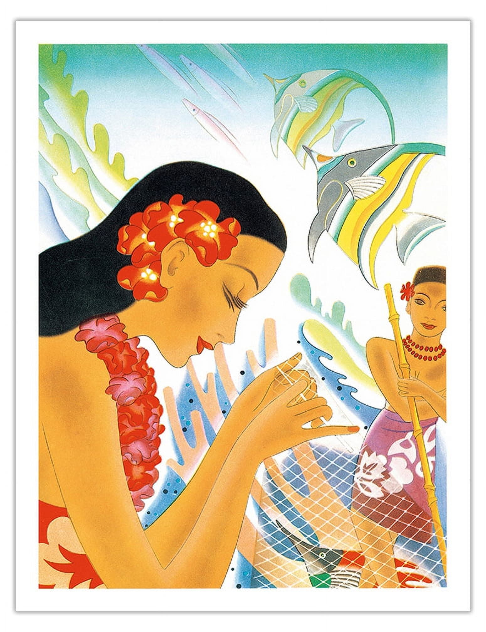 Gifts of the Sea - Hawaiian Woman with Fishing Net (’Upena) - Vintage ...