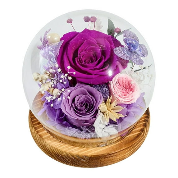 Gifts for Women Mom Grandma, Preserved Flowers in Glass Dome with LED ...