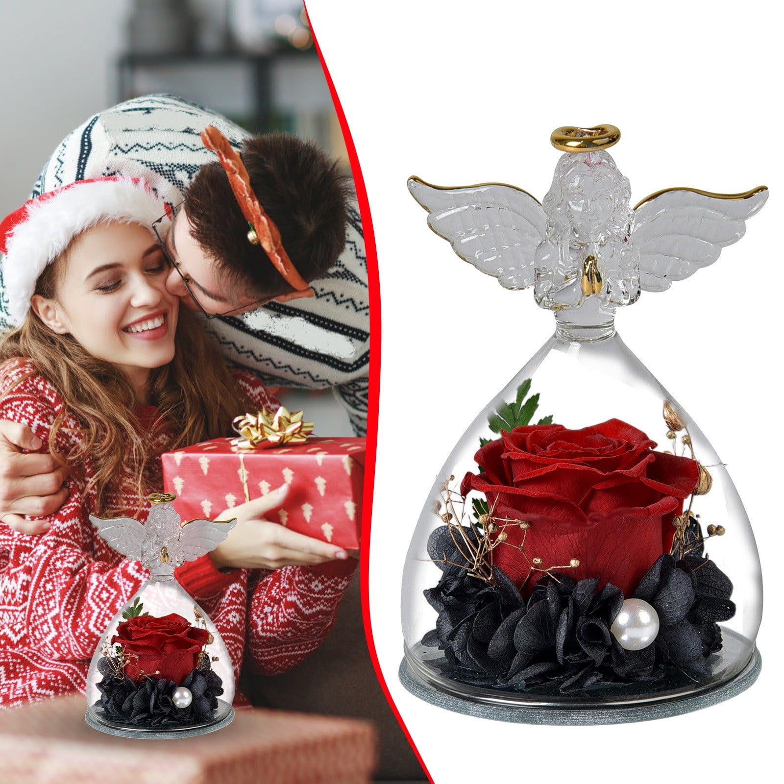 Gifts for Women Preserved Rose Forever Flower in Glass Angel Figurines ...
