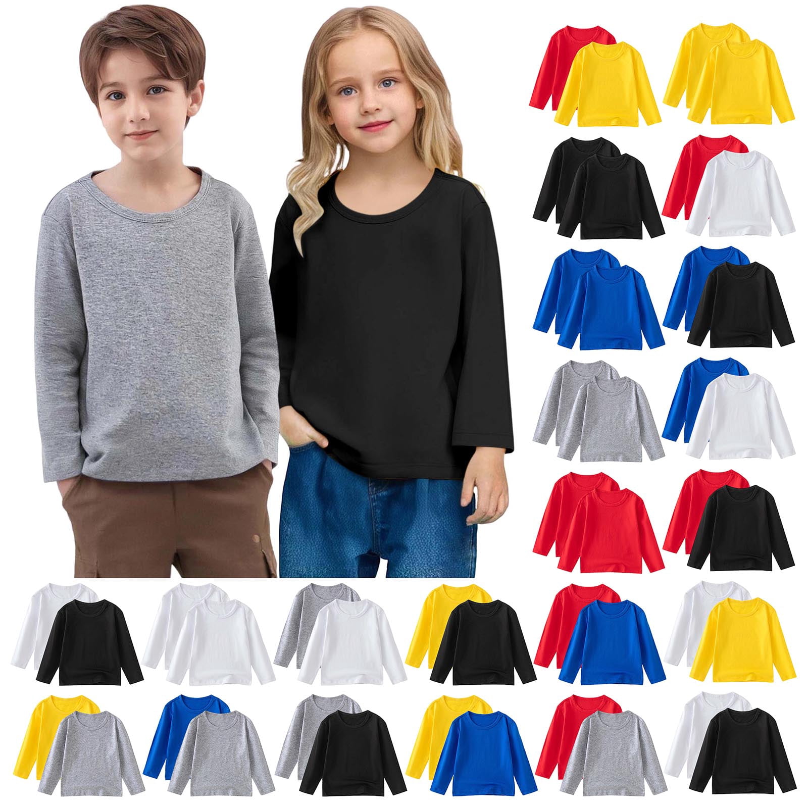 Gifts for Boys Horkkom Toddler Shirts 2 Pcs Crew Neck Solid Color Long ...