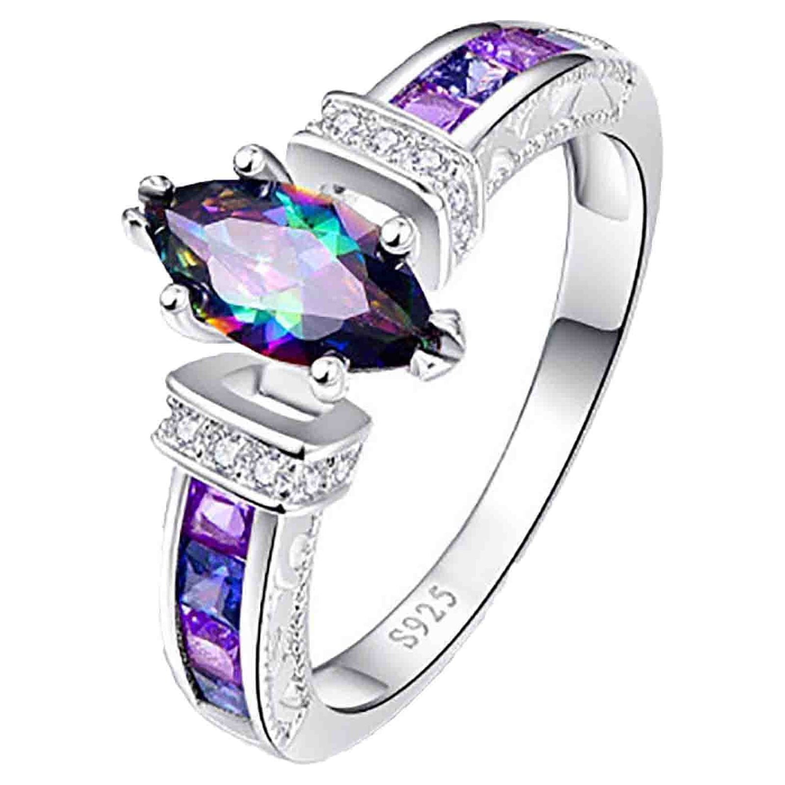 Bidobibo 925 Silver Mystic Topaz Wedding Engagement Ring, Women's ...