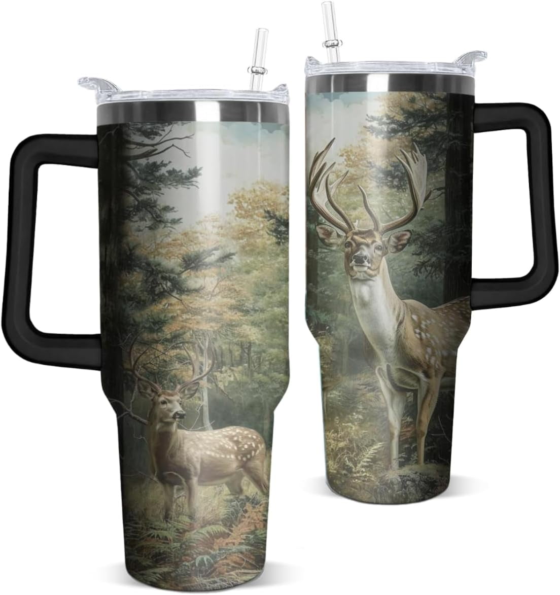Gifts for Men 40 oz Hunting Deer Tumbler with Handle and Straw Hunting ...