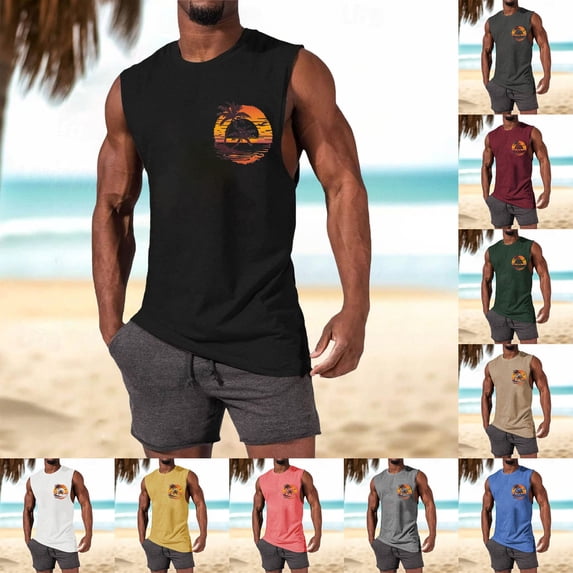 Gifts for Men! LINGLANG Mens Beachwear Tank Top Sleeveless Palm Tree ...