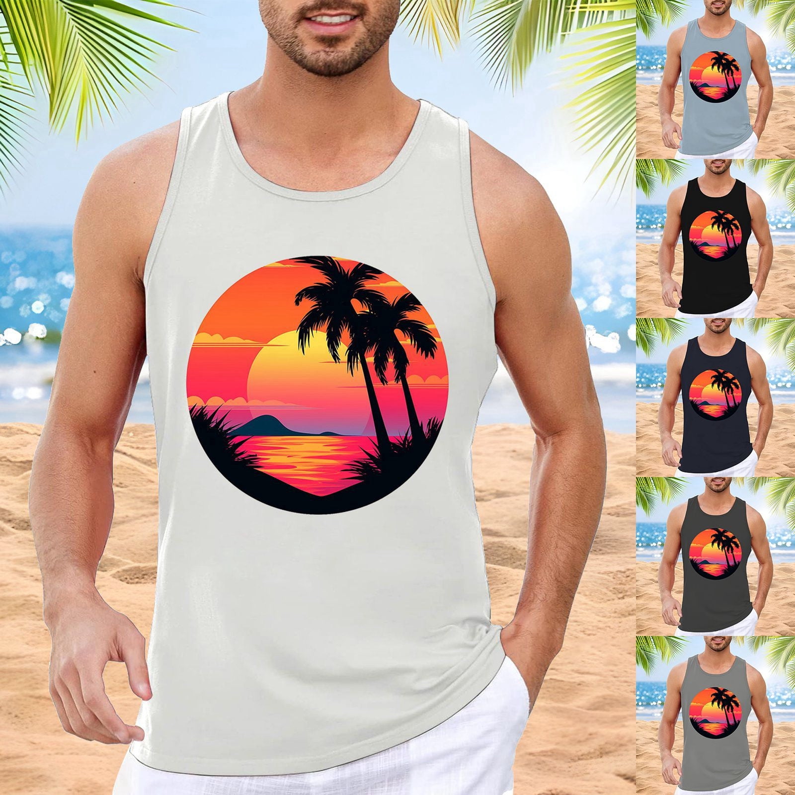 Gifts for Men! LINGLANG Mens Everyday Tank Top Hawaiian Palm Tree Print ...