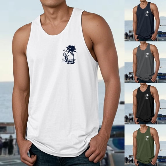 Gifts for Men! LINGLANG Mens Slim Fit Tank Top Palm Tree Graphic ...