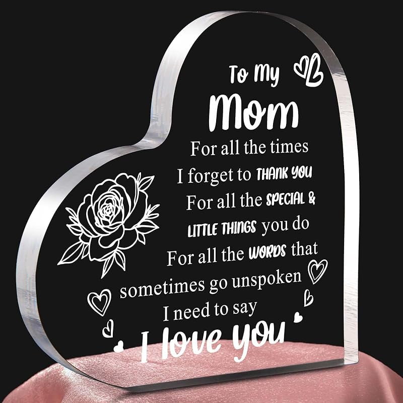 Gifts for Mom From Daughter Son, Heart Shaped Acrylic Block For Moms ...
