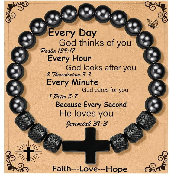 Cross Bracelet Gifts For Men Boys, Adjustable Obsidian Beads Bracelet ...