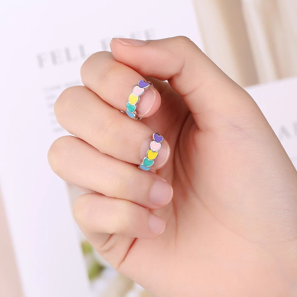 Gifts for women-Epoxy Rainbow Heart Earrings Colorful S925 Sterling ...