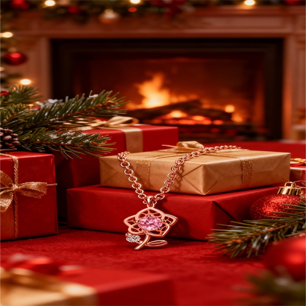 Gifts for women-Pink Diamond Rose Flower Pendant Necklace Exquisite ...