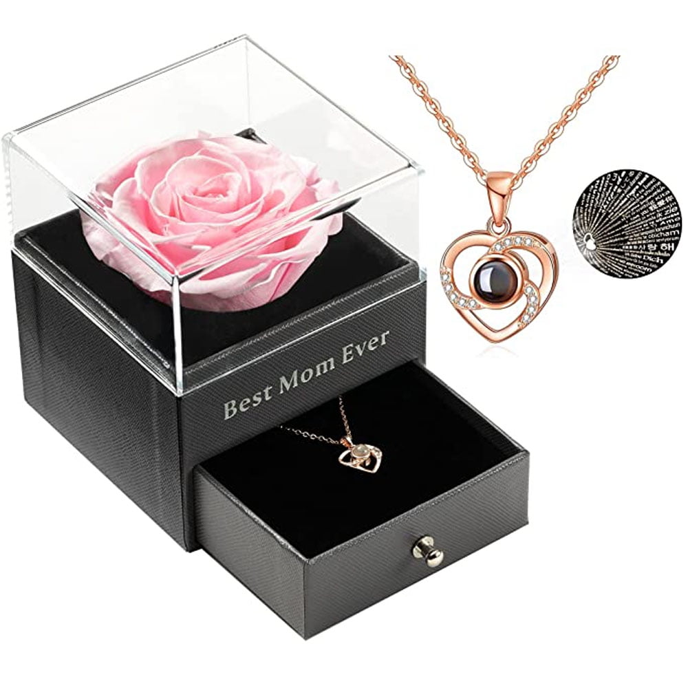 Gifts for her, real preserved eternal rose, rose with necklace that ...