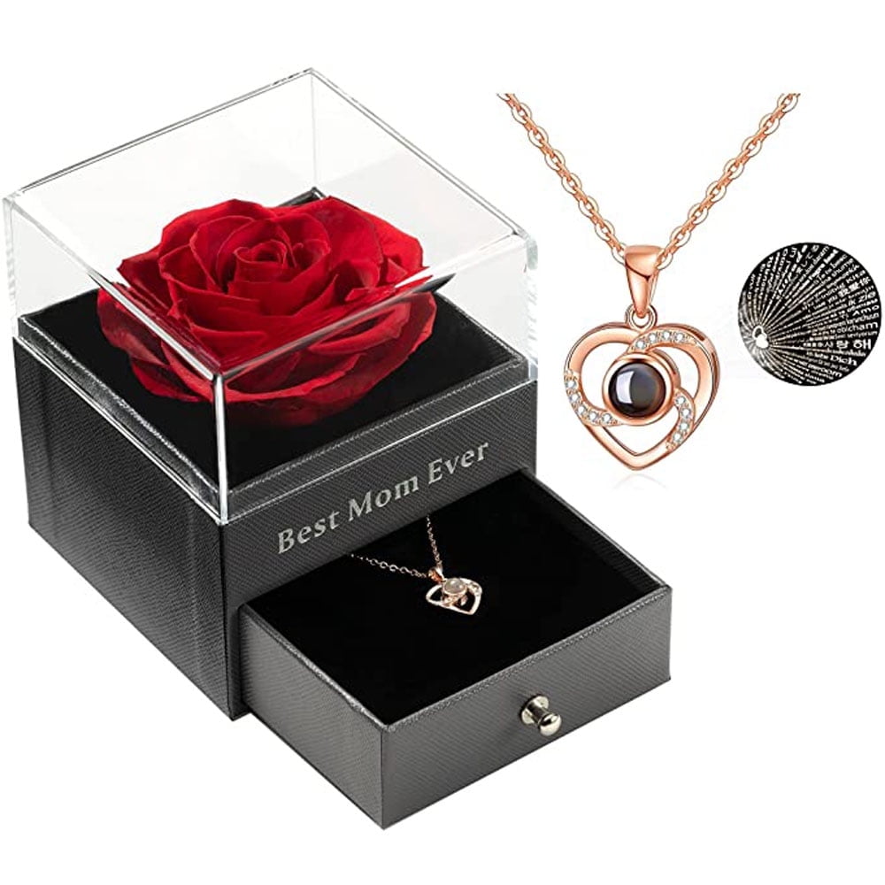 Gifts for her, real preserved eternal rose, rose with necklace that ...