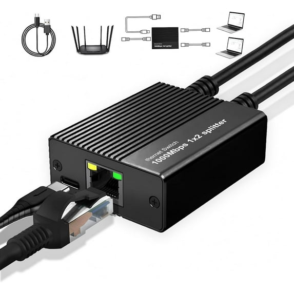 Gigabit Ethernet Splitter 1 to 2 1000Mbps, Either Network Splitter with ...