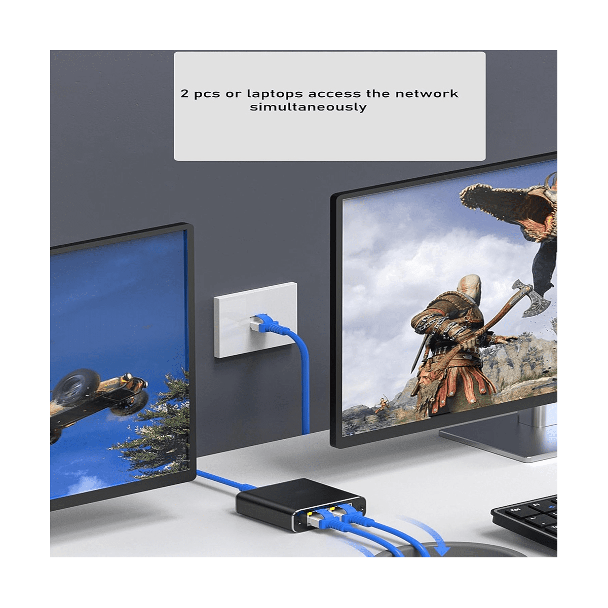 Gigabit Ethernet Splitter 1 in 2 Out, 1000Mbps- LAN/Internet Cable ...