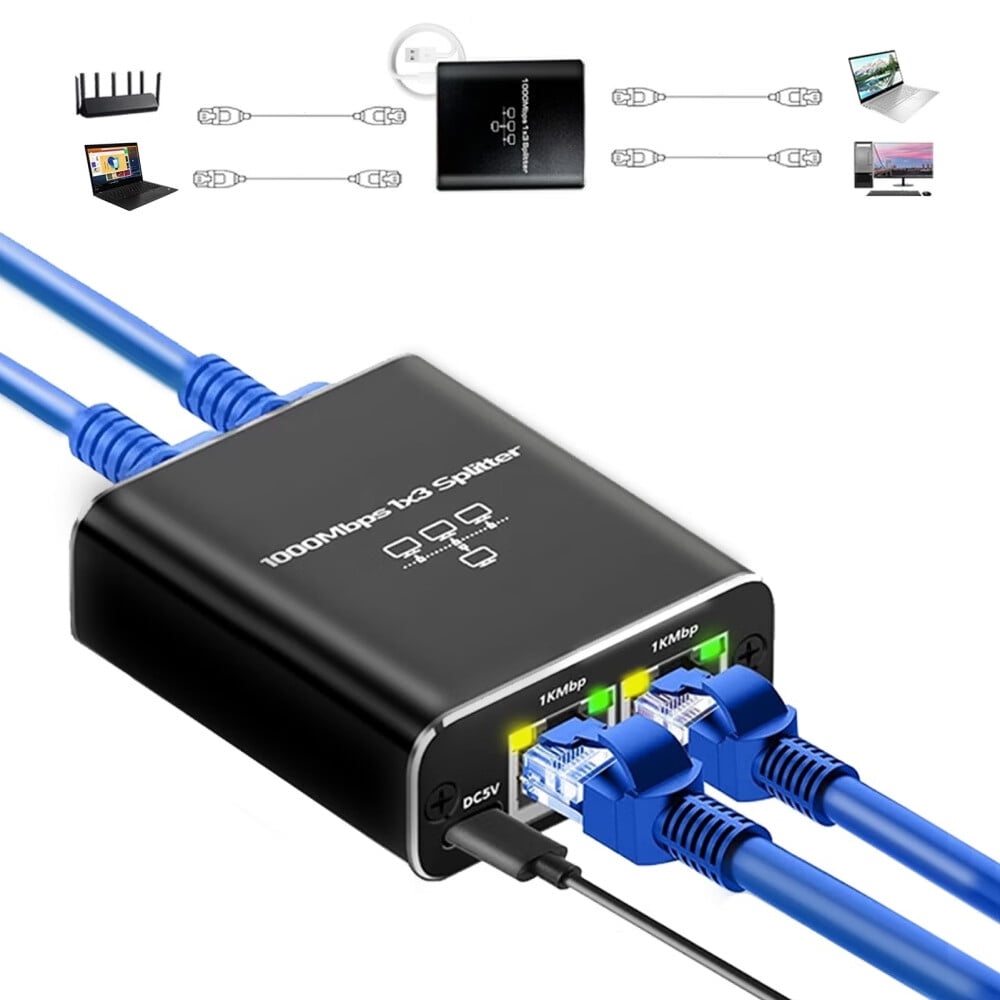 Gigabit Ethernet Splitter High Speed 1 to 3,1000Mbps LAN Splitter (3 ...