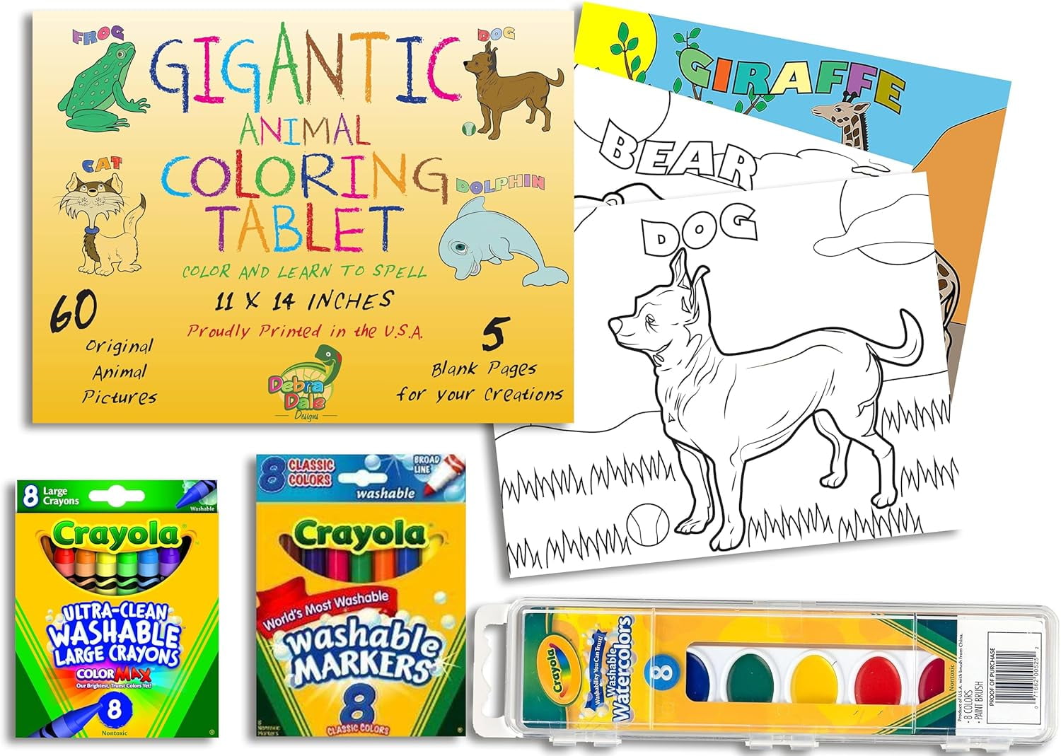 Gigantic Animal Coloring Book Set for Toddlers – Includes Washable ...