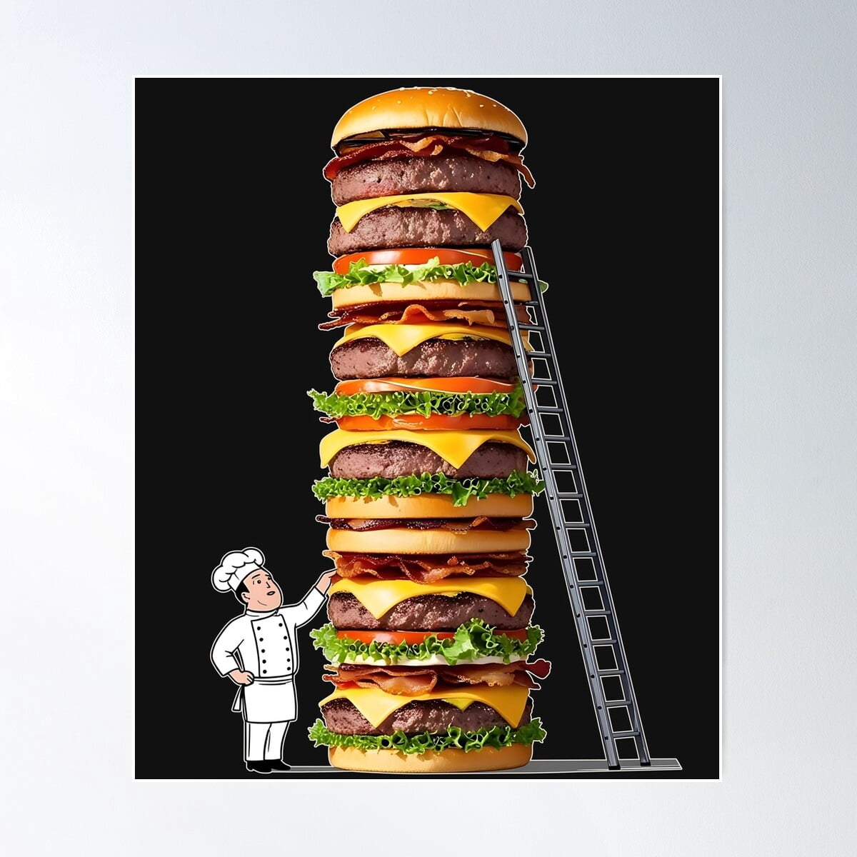 Gigantic Burger Tower – Funny Chef & Giant Cheeseburger Poster Wall Art ...
