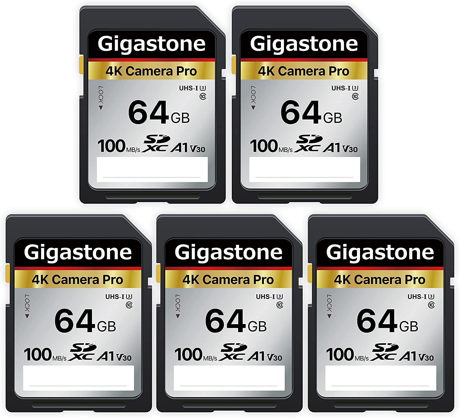 Gigastone 64GB 5-Pack SD Card V30 SDXC Memory Card High Speed 4K Ultra ...