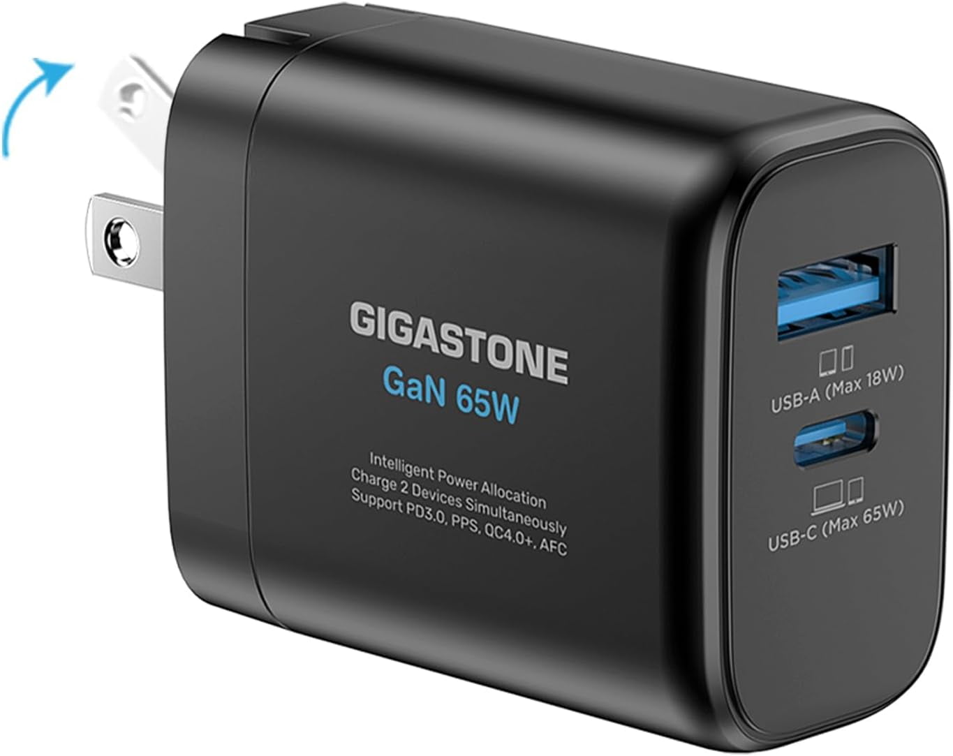 Gigastone 65W USB C & USB A Charger GaN Power Go PPS Dual Port ...
