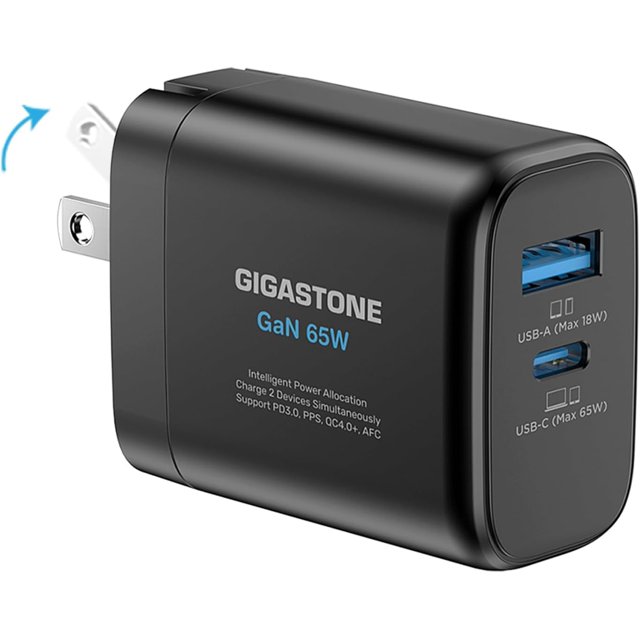 Gigastone 65W USB C & USB A Charger GaN Power Go PPS Dual Port ...