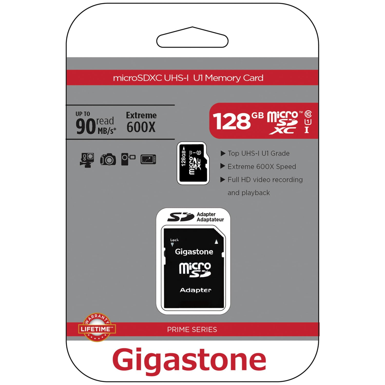 Gigastone GS-2IN1600X128GB-R Prime Series microSD Card with Adapter ...