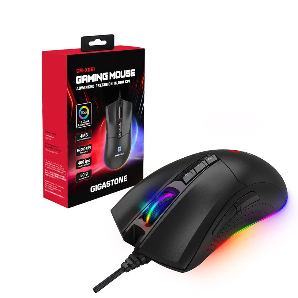 Gigastone Gaming Mouse with 16000 DPI Adjustable, RGB Backlight ...